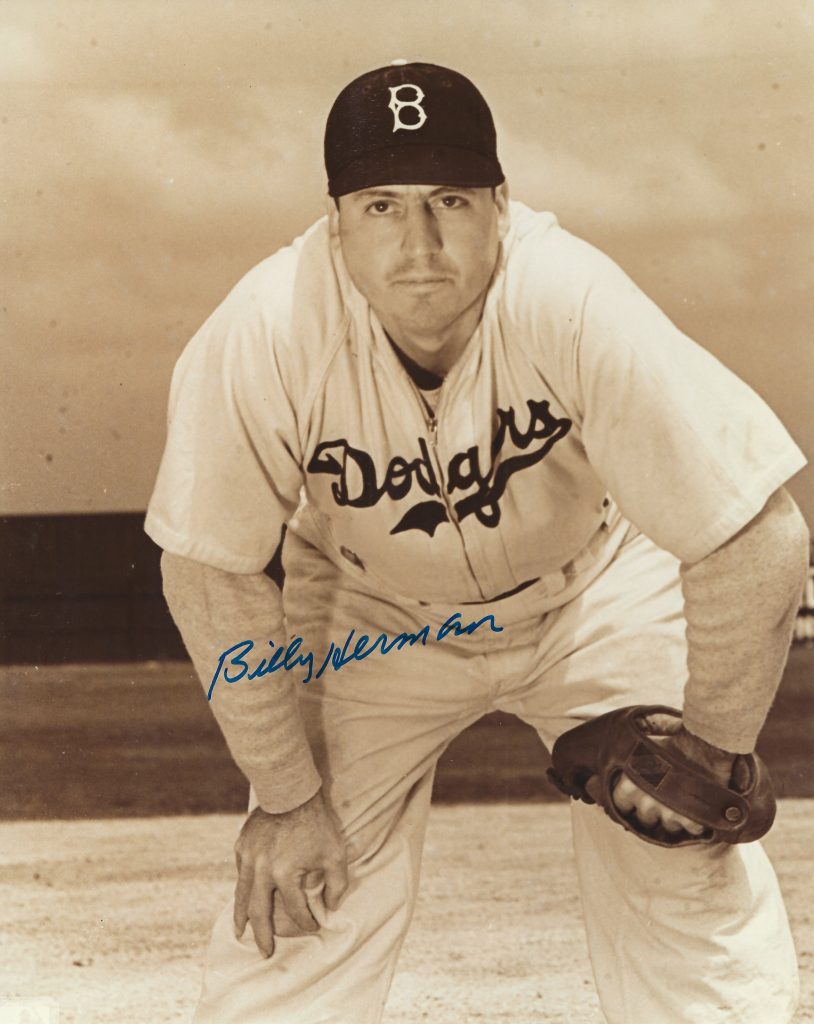 Autographed BILLY HERMAN 8x10 Brooklyn Dodgers Photo - Main Line Autographs
