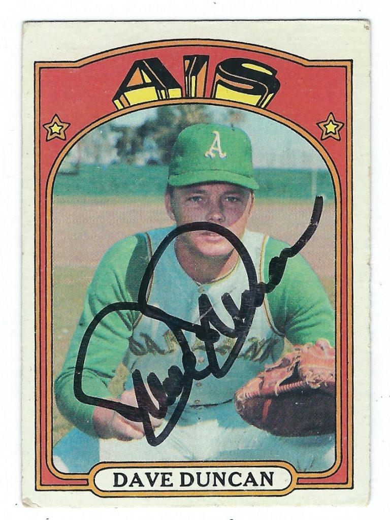 Autographed DAVE DUNCAN Oakland A's 1972 Topps Card - Main Line Autographs