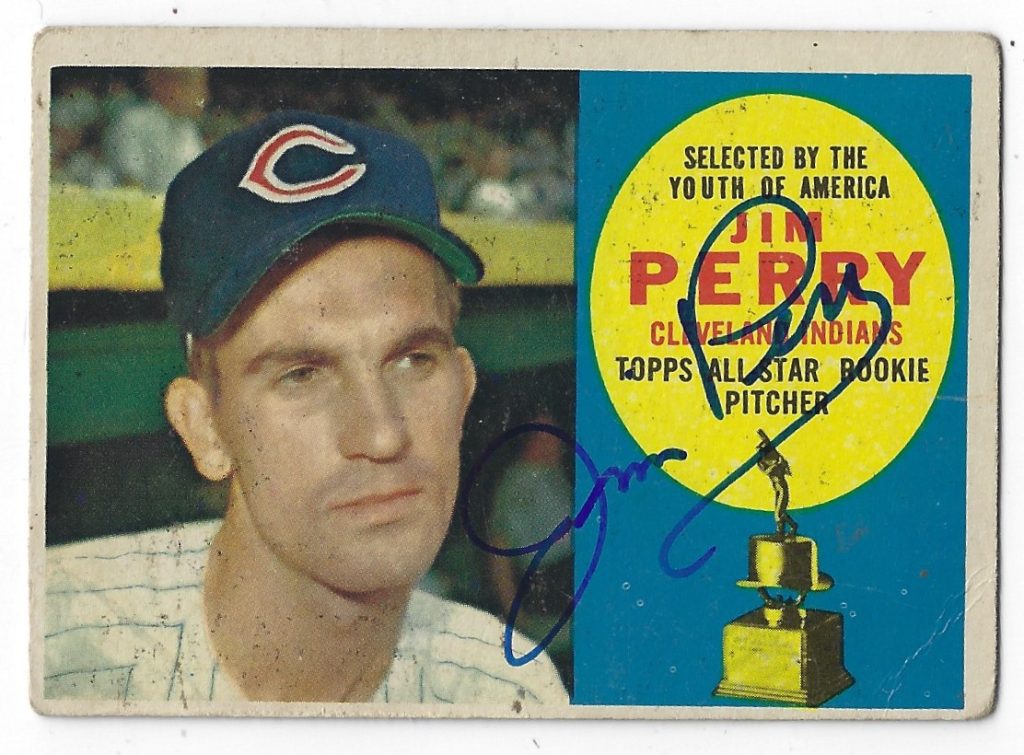 Autographed JIM PERRY 1960 Topps Card - Main Line Autographs