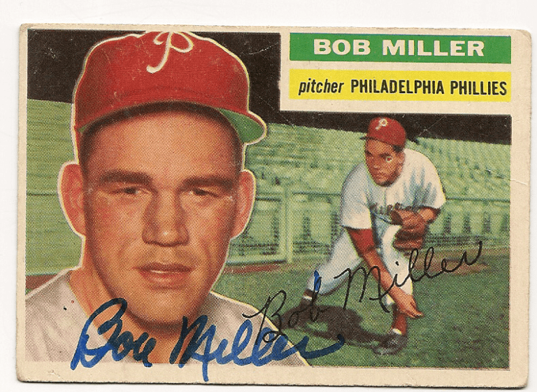 Autographed 1956 Topps BOB MILLER Card - Main Line Autographs