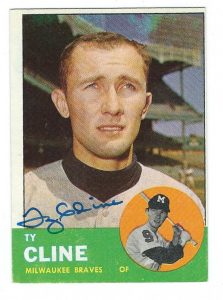 Autographed TY CLINE 1963 Topps Card - Main Line Autographs