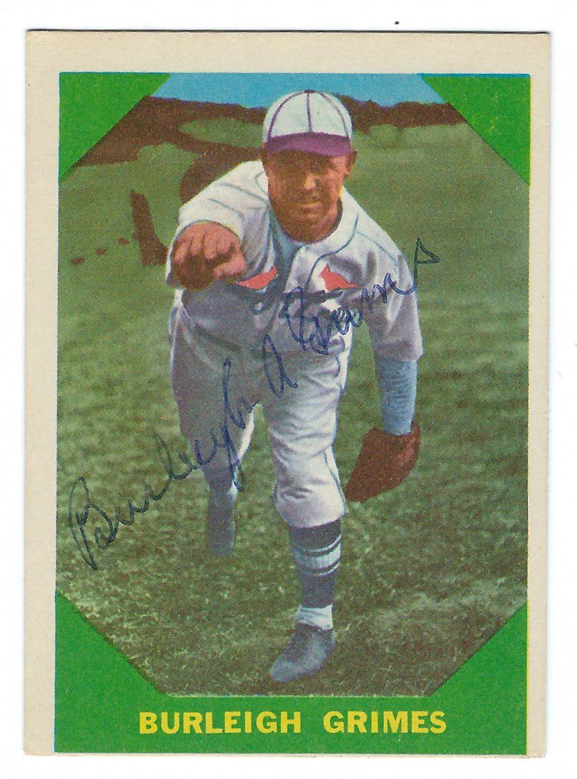 Autographed 1960 Fleer Burleigh Grimes Brooklyn Dodgers Card #59 - w ...