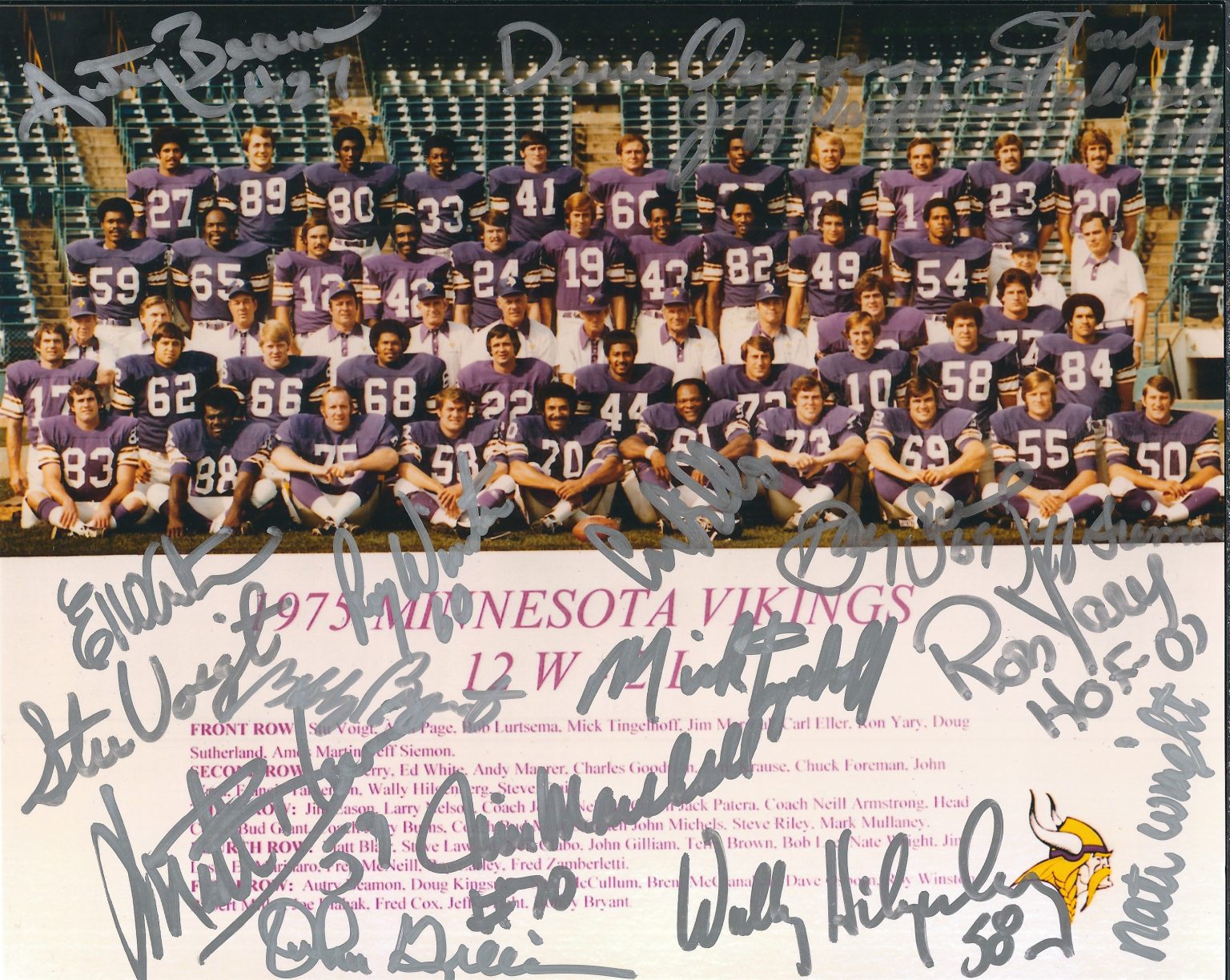 Autographed 1975 Vikings Team 8X10 photo 18 Signatures - Main Line ...