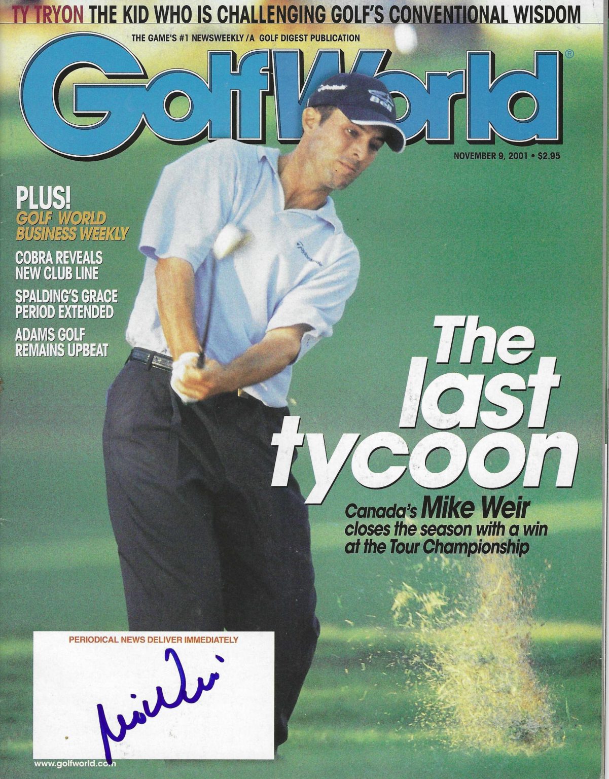Autographed MIKE WEIR Golf World Magazine 11/9/2001 - Main Line Autographs
